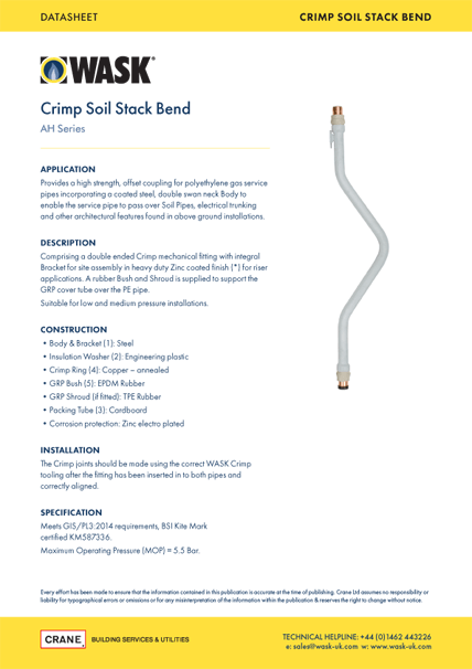 Crimp Soil Stack Bend - AH Series - Datasheet - WASK