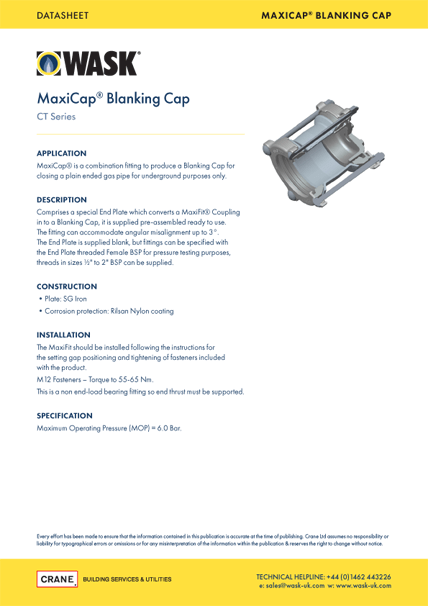 MaxiCap Blanking Cap - CT Series - Datasheet - WASK